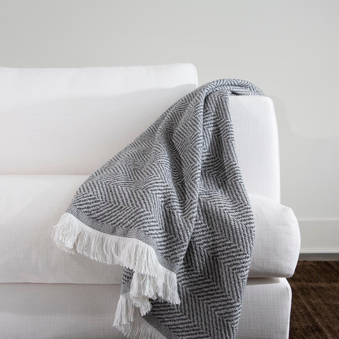 Sunbrella® Crosshatch Indoor Outdoor Throw - White | TiiPii Bed